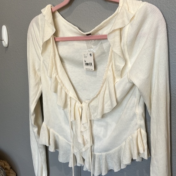 Free People | Sweaters | Nwt Free People Ruffle Creme Cardigan | Poshmark